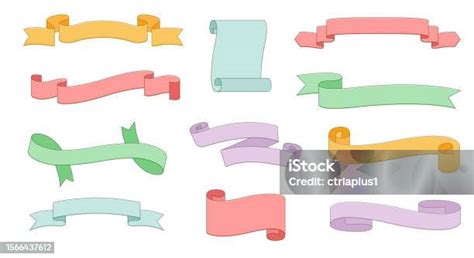 Full Color Set Of Curve Ribbons Flat Style Isolated On White Background