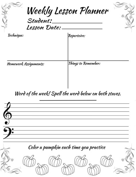 12 Monthly Themed Assignment Sheets For Piano Lessons Lesson Planner