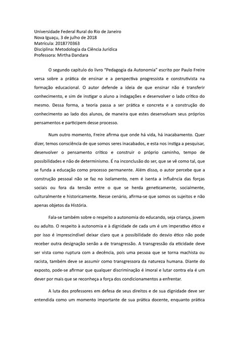 Livro Pedagogia Da Autonomia Resumo Librain
