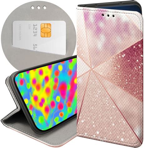 ETUI Z KLAPKĄ DO REALME C53 4G WZORY RÓŻOWE ZŁOTO RÓŻ FUTERAŁ POKROWIEC