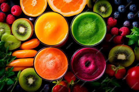 Premium Photo Vibrant Assortment Of Fresh Fruit And Vegetable Juices