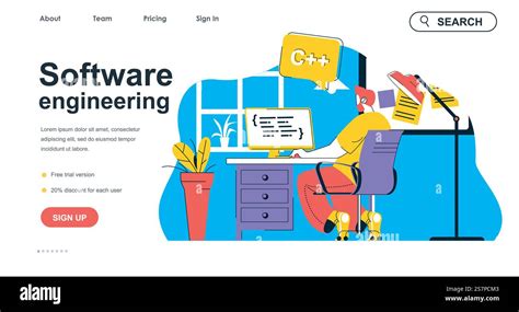 Software Engineering Concept For Landing Page Template Programmer Creates Apps Works At