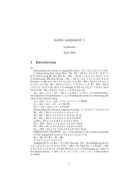 Maths Assignment 1 2 Download Free Pdf Applied Mathematics Algebra