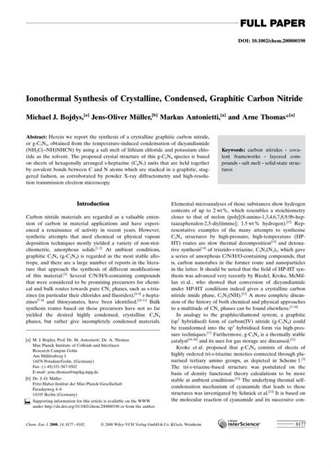 Pdf Ionothermal Synthesis Of Crystalline Condensed Graphitic Carbon