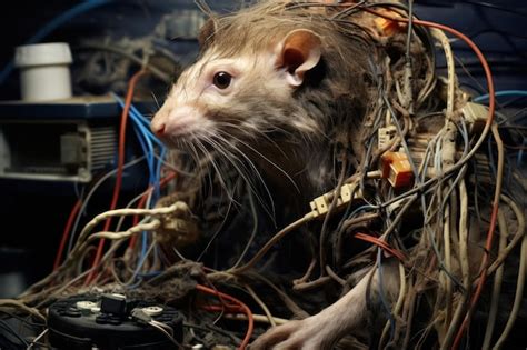 Premium Photo A Rat Built Nest In Old Computer Wires Generative Ai