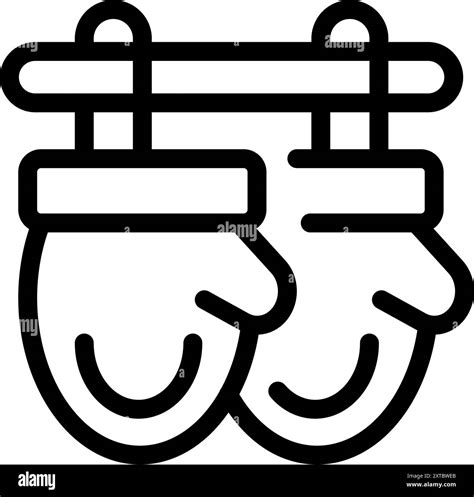 Line Icon Of Two Oven Mitts Hanging On A Rack Representing Kitchen