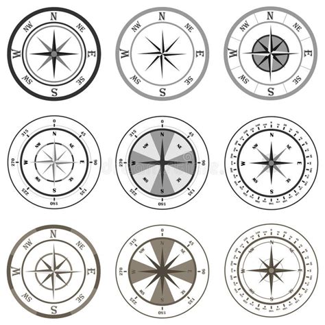 Nautical Wind Rose And Compass Icons Set Stock Vector Illustration Of