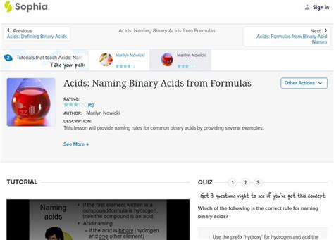 Sophia Acids Naming Binary Acids From Formulas Lesson 1
