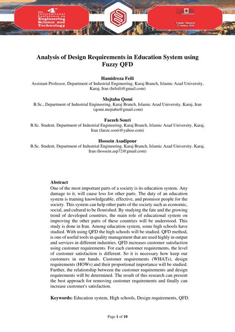 Pdf Analysis Of Design Requirements In Education System Using Fuzzy Qfd