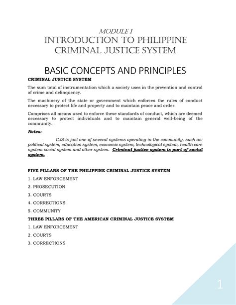 Module 1 Intro To Pcjs Module 1 Introduction To Philippine Criminal Justice System Basic