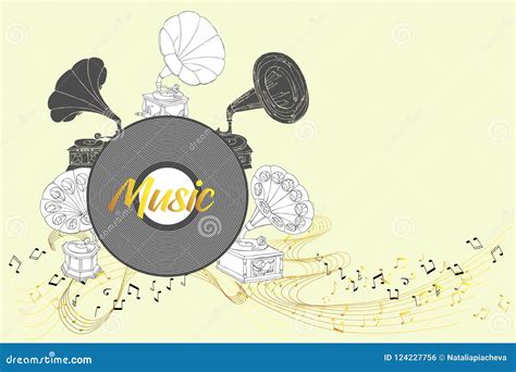 Background With Gramophones Sketches Stock Vector Illustration Of