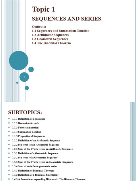 Topic 1 Sequences And Series Pdf Summation Sequence