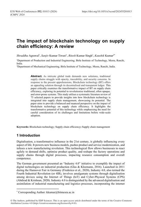 Pdf The Impact Of Blockchain Technology On Supply Chain Efficiency A