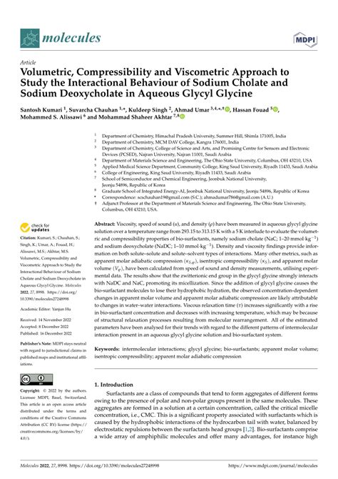 Pdf Volumetric Compressibility And Viscometric Approach To Study The