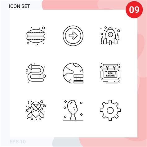 Set Of 9 Modern Ui Icons Symbols Signs For Left Directional Right Arrows School Editable Vector