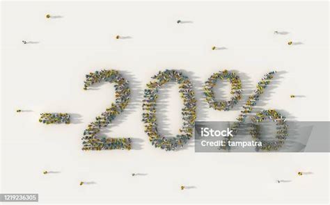 대형 그룹 형성 20 할인 배너 흰색 배경에 소셜 미디어 와 지역 사회 개념에 특별 프로모션 문자 텍스트 군중 그림의 3d 기호입니다 3차원 형태에 대한 스톡 사진 및 기타