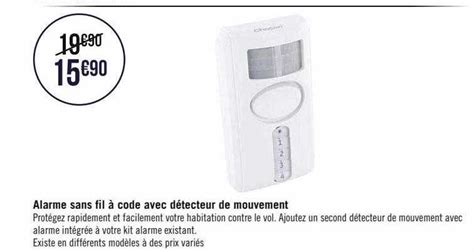 Promo Alarme Sans Fil à Code Avec Détecteur De Mouvement Chez Géant