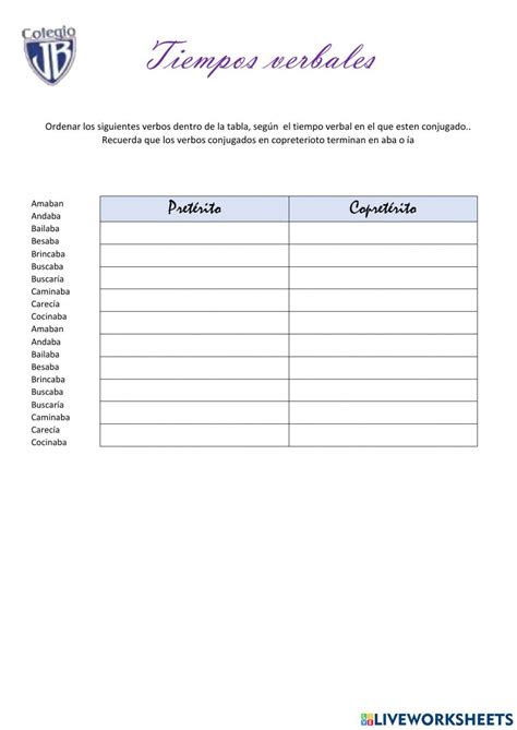 Tiempos Verbales Exercise For 6° Live Worksheets