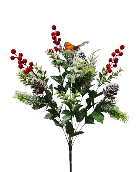 56cm Robin And Berry Bush With Greenary（more Than 24pcs £3 25 Each Wholesale Artificial