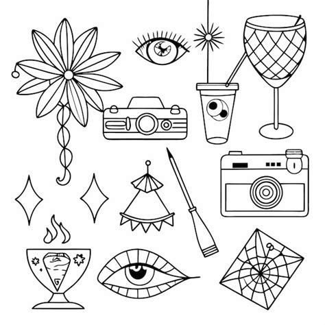 Premium Vector Hand Drawn Illustration With Eye Camera Cobweb And Other Abstract Objects