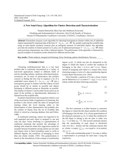 pdf a new semi fuzzy algorithm for cluster detection and characterization