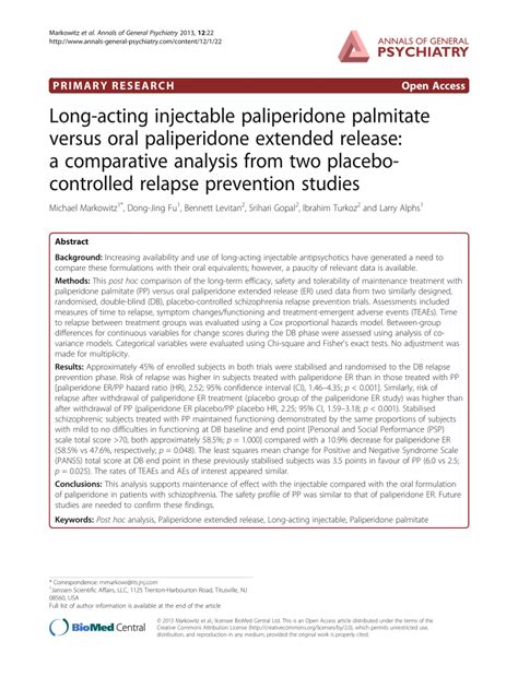 Pdf Long Acting Injectable Paliperidone Palmitate Versus Oral Paliperidone Extended Release A