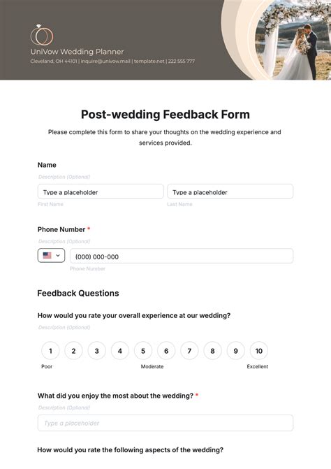 Evaluation Form For Wedding