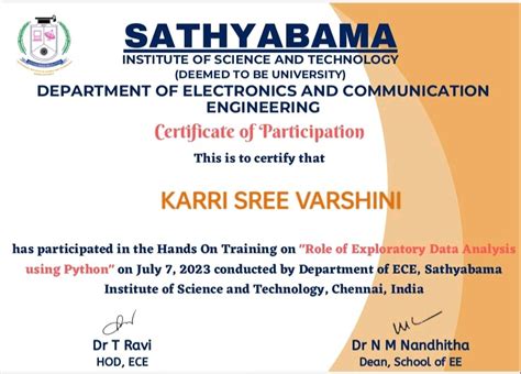 Karri Sree Varshini On Linkedin I Am Happy To Share That I Have Participated In The Hands On