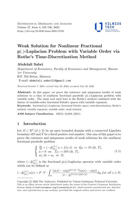 Pdf Weak Solution For Nonlinear Fractional P Laplacian Problem
