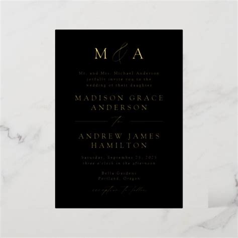 Modern Elegant Gold Monogram Photo Wedding Foil Invitation Zazzle