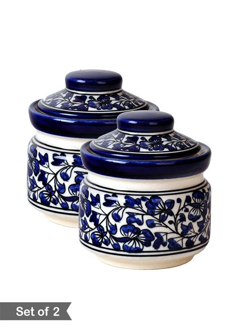 Get Blue Floral Design Ceramic Kitchen Storage Jar Set Of 2 At ₹ 1299