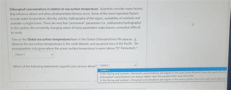 Solved Chlorophyll Concentrations In Relation To Sea Surface