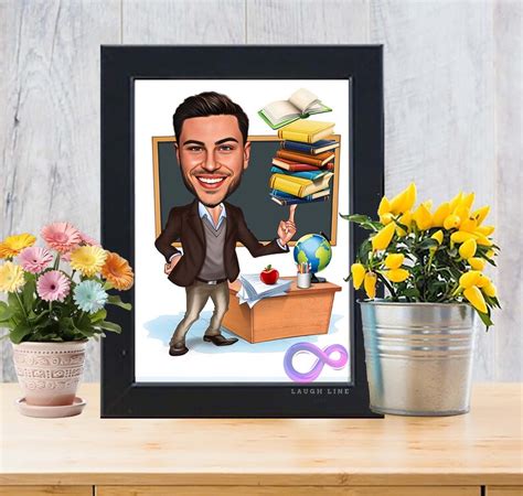 Personalized Male Teacher Cartoon Portrait Custom Male Teacher