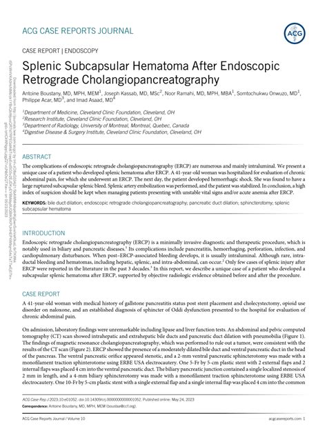 Pdf Splenic Subcapsular Hematoma After Endoscopic Retrograde