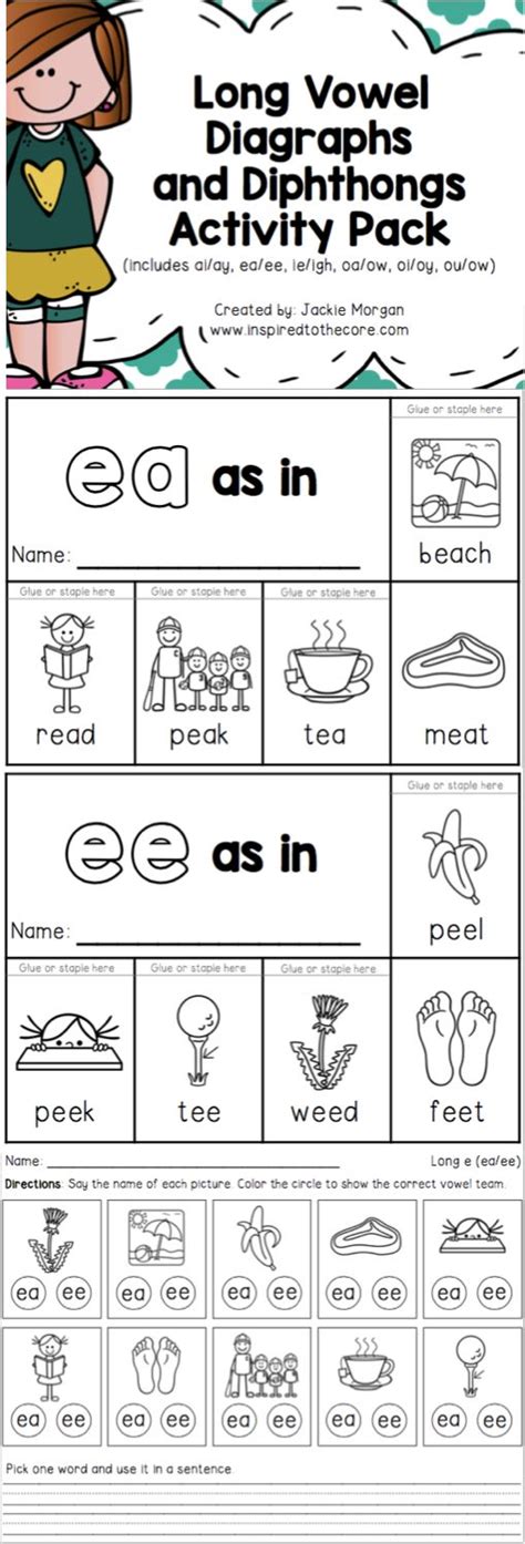 Long Vowel Digraphs And Dipthongs Vowel Teams Worksheets Digraph Ee