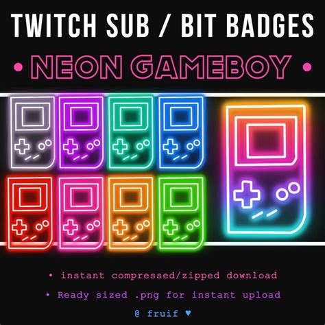 9 insignias de Twitch de Sub Bit Neon Gameboy Descarga Etsy España