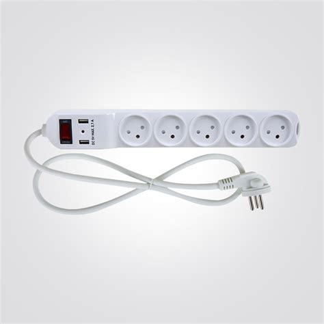 רב שקע 5 שקעים חיבור Usb כפול כולל כבל באורך 1 מטר Saco דיל תאורה