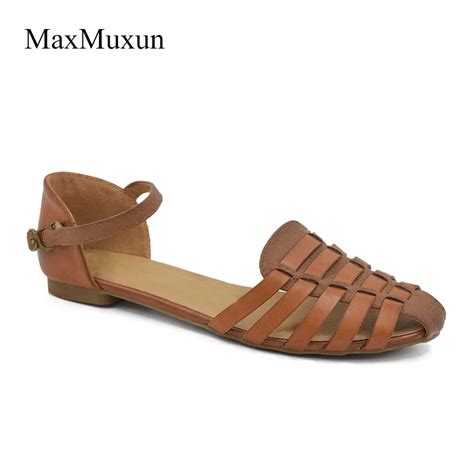 Maxmuxun Women Slingback Flat Sandals Summer Rome Ankle Strap Closed