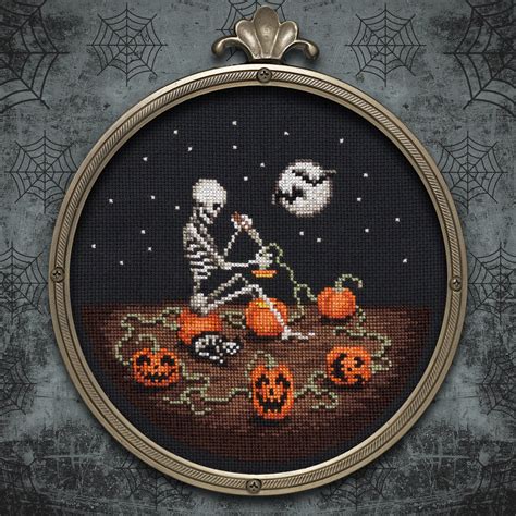 Moonlight Pumpkin Carving Digital Pdf Cross Stitch Pattern Lola Crow Cross Stitch
