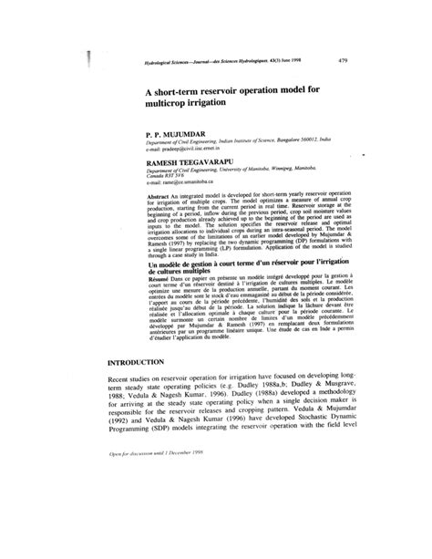 pdf a short term reservoir operation model for multicrop irrigation