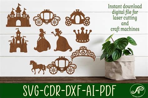 9 Princess Theme Cut Out Designs Laser Cut File Shapes