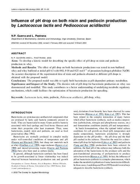 Pdf Influence Of Ph Drop On Both Nisin And Pediocin Production By Lactococcus Lactis And