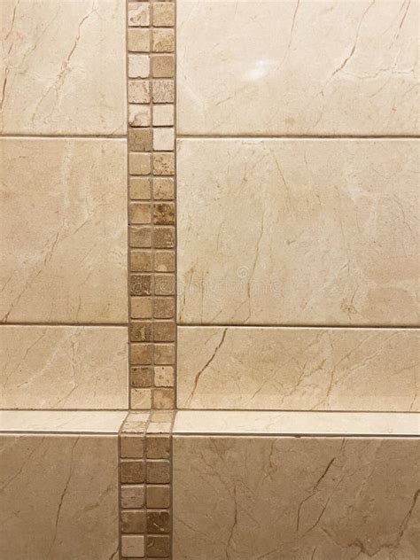 Beige Stone Tiles With Mosaic Accent And Natural Marbled Texture Stock Image Image Of Pattern