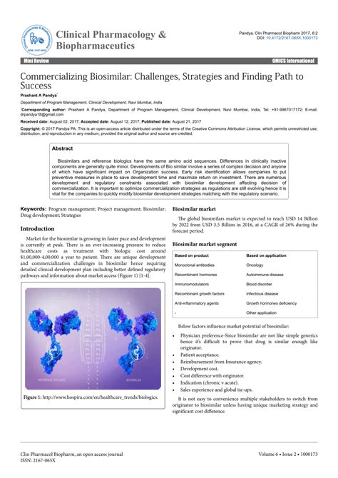 Pdf Commercializing Biosimilar Challenges Strategies And Finding