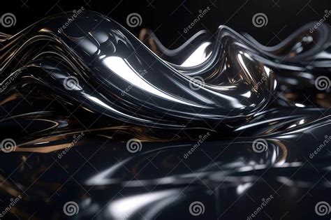 Abstract 3d Render Glossy Reflective Metallic Organic Curve Wave In Motion Ai Generated
