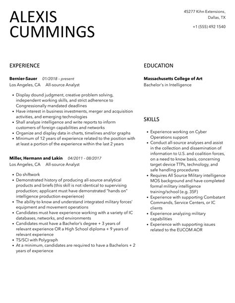 All Source Analyst Resume Samples Velvet Jobs