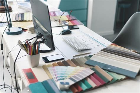 Premium Photo Interior Designer Work Desktop With Computer Fabric