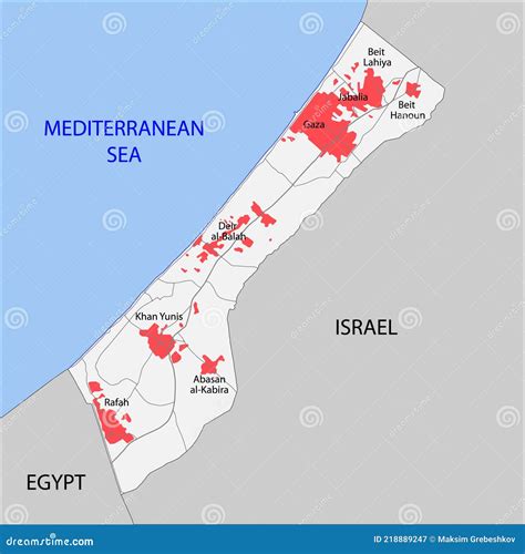 Mapa De La Franja De Gaza Con Carreteras Y Ciudades Ilustración Del