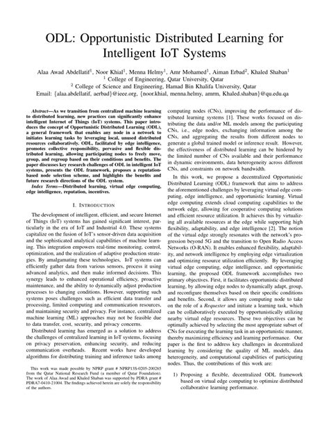 Pdf Odl Opportunistic Distributed Learning For Intelligent Iot Systems