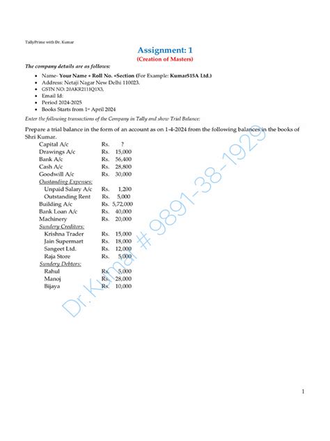 Assignment For Practice Tally Prime Pdf